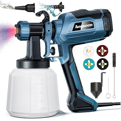 Paint Sprayer, Angseen HVLP Electric Spray Paint Gun with 4 Copper Nozzles & 3 Spray Patterns, Not Easy to Clog, Spray evenly. Paint Sprayers for Home Interior and Exterior, Furniture, Fence, Walls