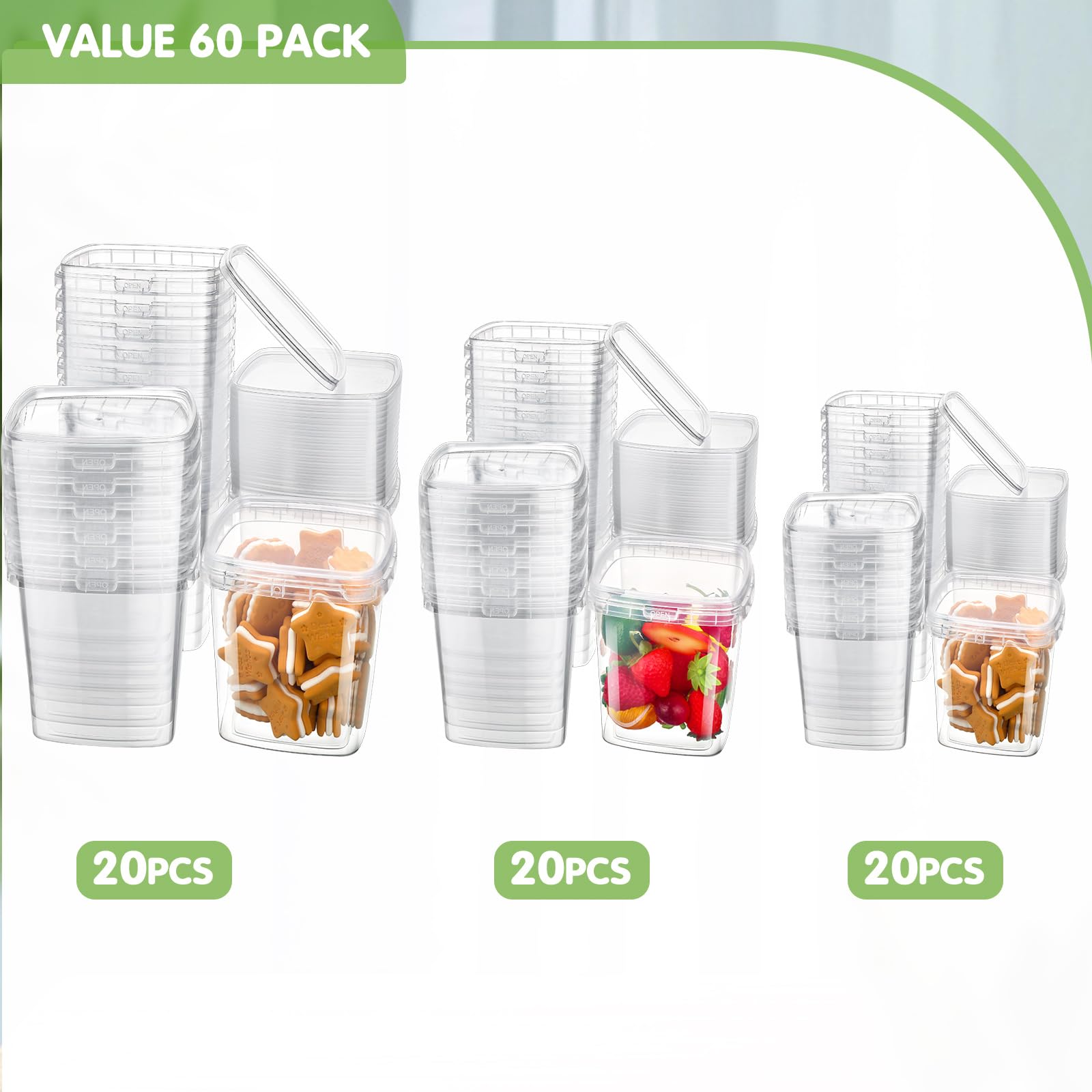 Sliner 60 Sets Square Deli Containers with Lids Clear Food Storage Containers Plastic Freezer Microwaveable Safe Deli Cups Leak Proof Airtight Meat for Restaurant(64oz, 32oz, 16oz)