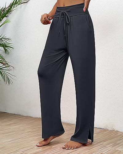 Neer 3 Pack Women's Lounge Pants Wide Leg Yoga Sweatpants with Pockets High Waisted Drawstring Lounge Loose Workout Jogger(Black, Dark Gray, Pink, X-Large)