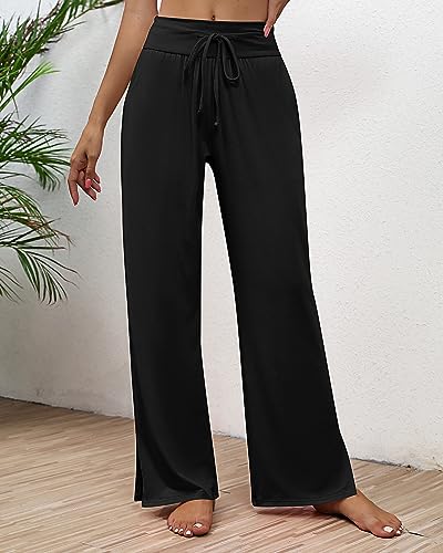 Neer 3 Pack Women's Lounge Pants Wide Leg Yoga Sweatpants with Pockets High Waisted Drawstring Lounge Loose Workout Jogger(Black, Dark Gray, Pink, X-Large)