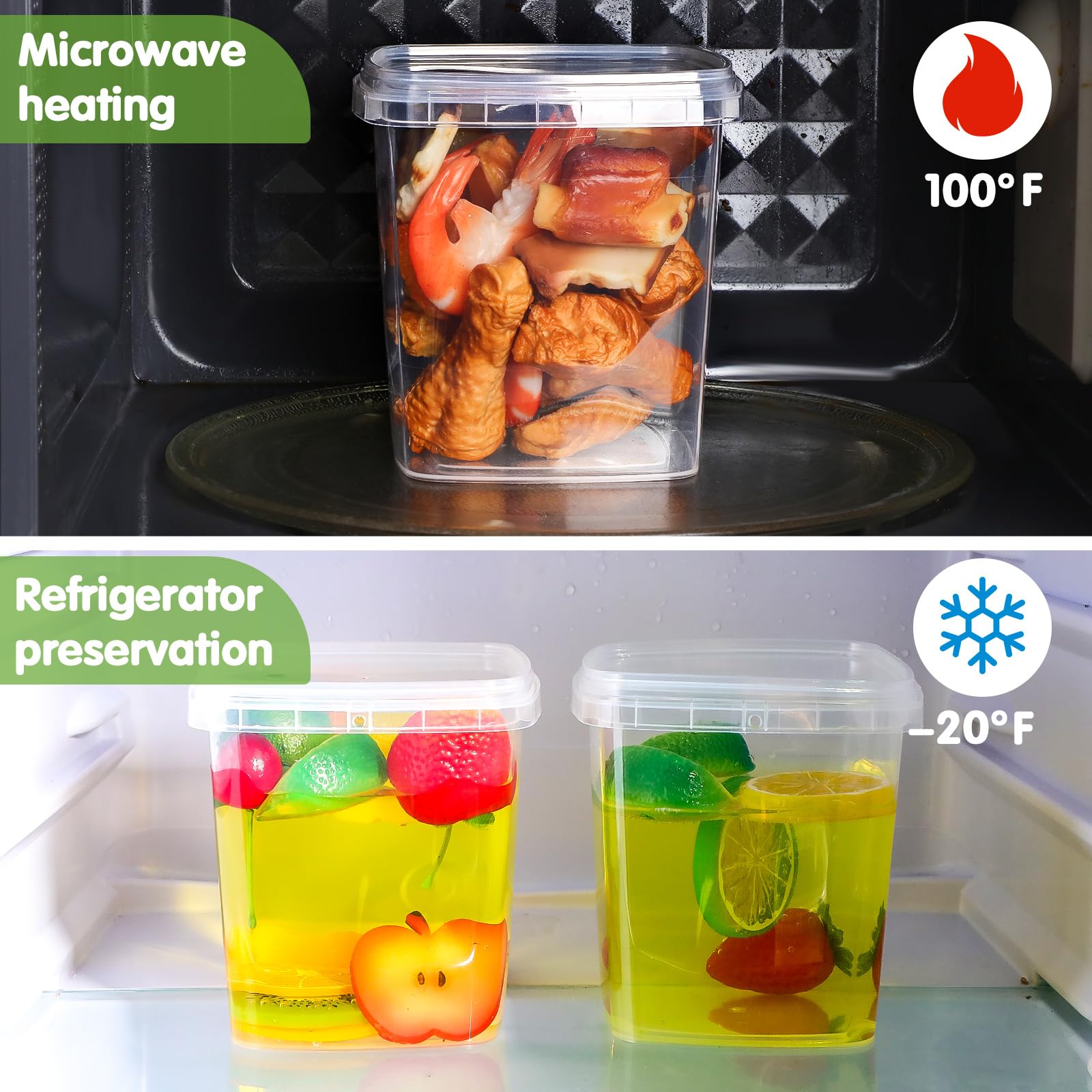 Sliner 60 Sets Square Deli Containers with Lids Clear Food Storage Containers Plastic Freezer Microwaveable Safe Deli Cups Leak Proof Airtight Meat for Restaurant(64oz, 32oz, 16oz)