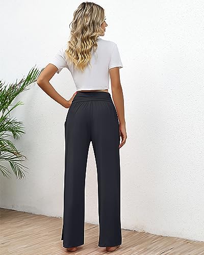 Neer 3 Pack Women's Lounge Pants Wide Leg Yoga Sweatpants with Pockets High Waisted Drawstring Lounge Loose Workout Jogger(Black, Dark Gray, Pink, X-Large)
