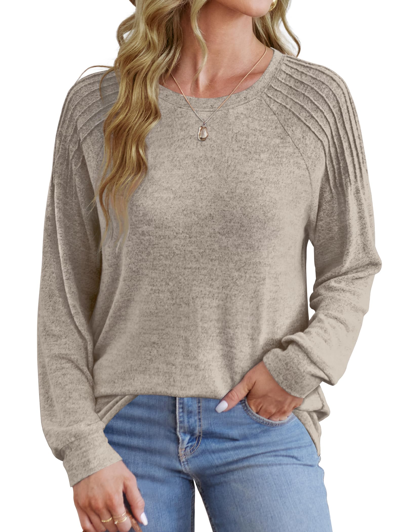 Saloogoe Fall Clothes for Women 2025 Long Tunic Sweatshirts Womens Fashion Coffee XL