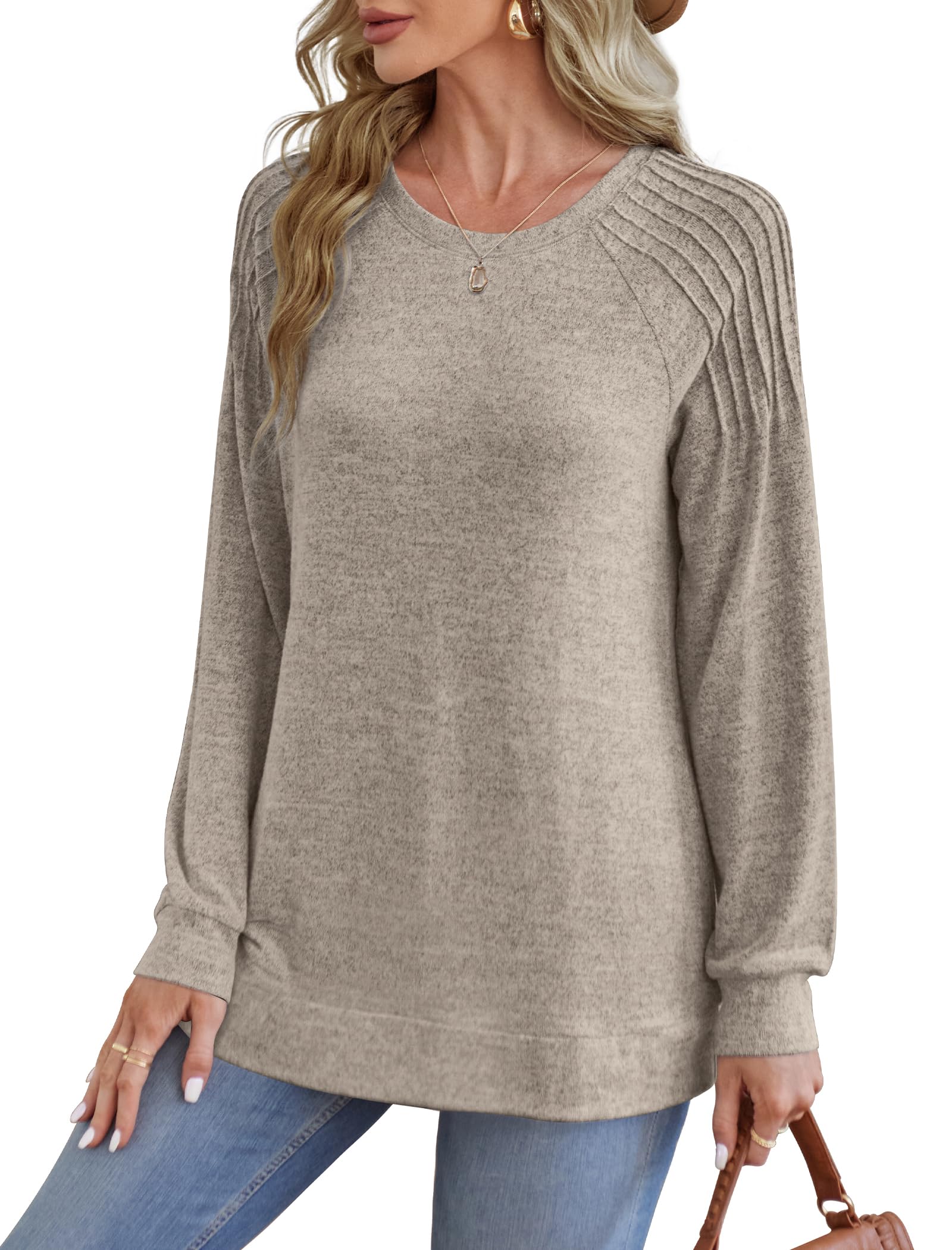 Saloogoe Fall Clothes for Women 2025 Long Tunic Sweatshirts Womens Fashion Coffee XL