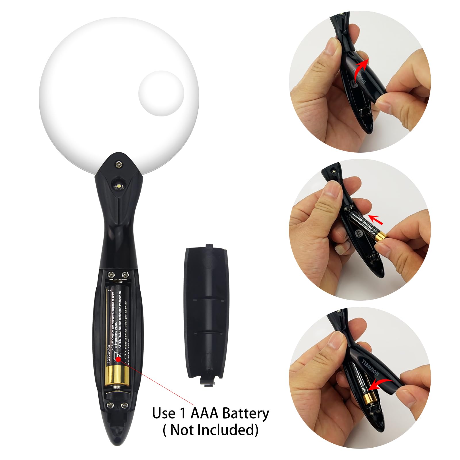 HONGUT LED Magnifier with Light, Handheld, Battery-Operated(3X &5X),Handheld,for ReadingBooks,Newspaper,Inspection (3-Pack)