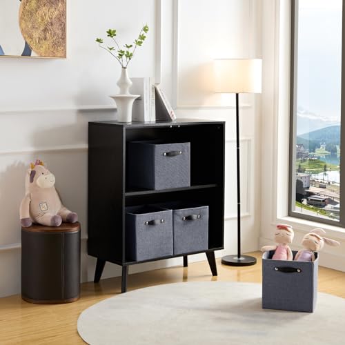 FABINADO Thickened Storage Cubes, 13x15 Inch Foldable Storage Cuby Bin with Dual Handles for Kallax, Slate Gray, 3 Pack