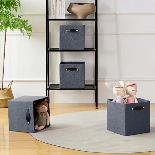 FABINADO Thickened Storage Cubes, 13x15 Inch Foldable Storage Cuby Bin with Dual Handles for Kallax, Slate Gray, 3 Pack