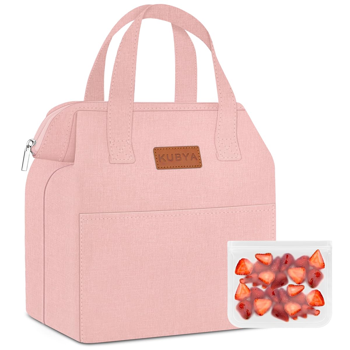KUBYA Lunch Bag Women, Lunch Box for Women Men Insulated Lunch Bag & 1 Food Storage bag Simple Reusable Lunch Tote Bag for Work, Picnic Beach or Travel (Pink)