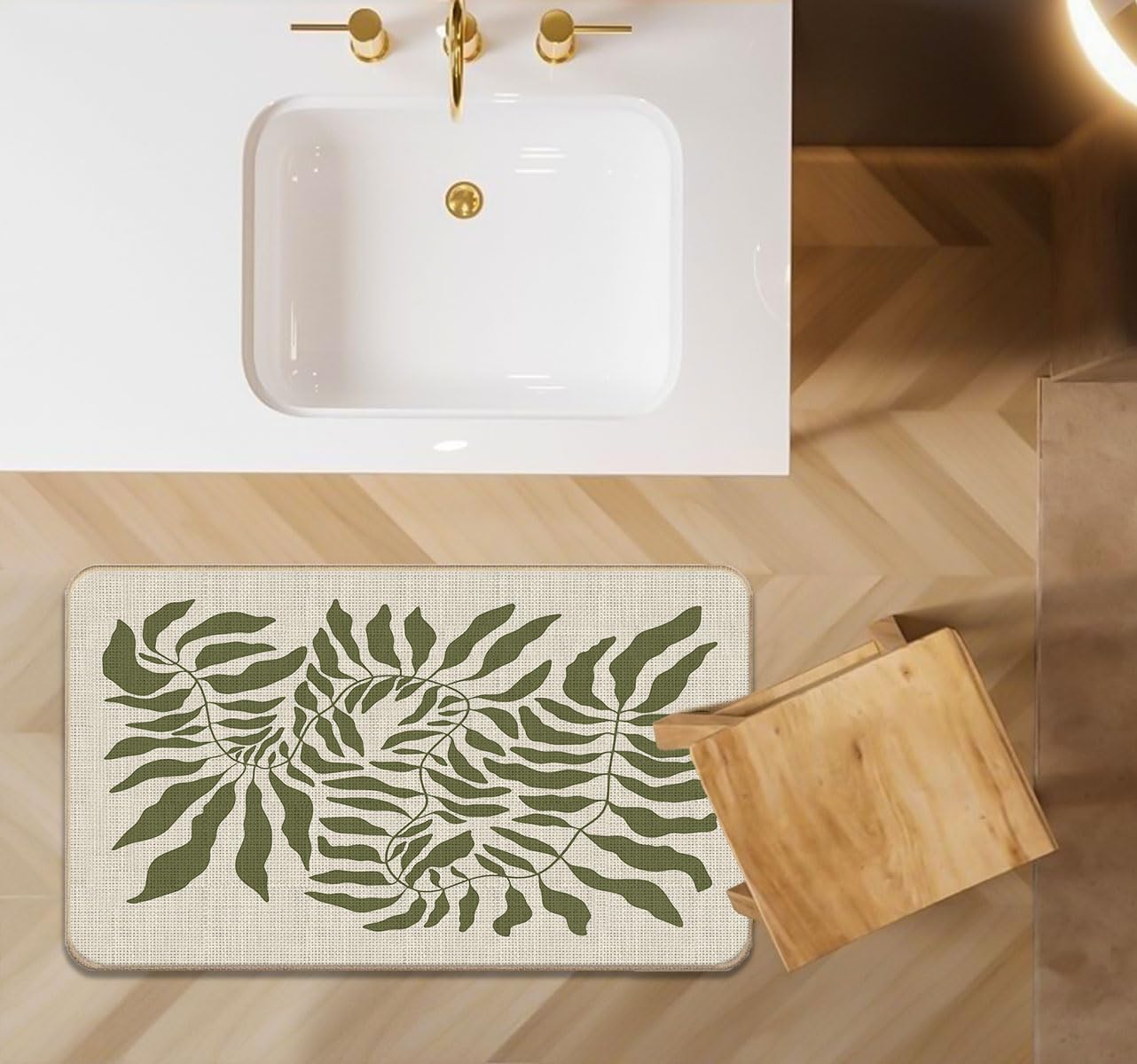 Lacosu Boho Door Mat,Summer Olive Green Botanical Leaf Front Door Mat Indoor Outdoor Entrance,Summer Boho Botanical Decor,Mid Century Modern Decor,17"X30"