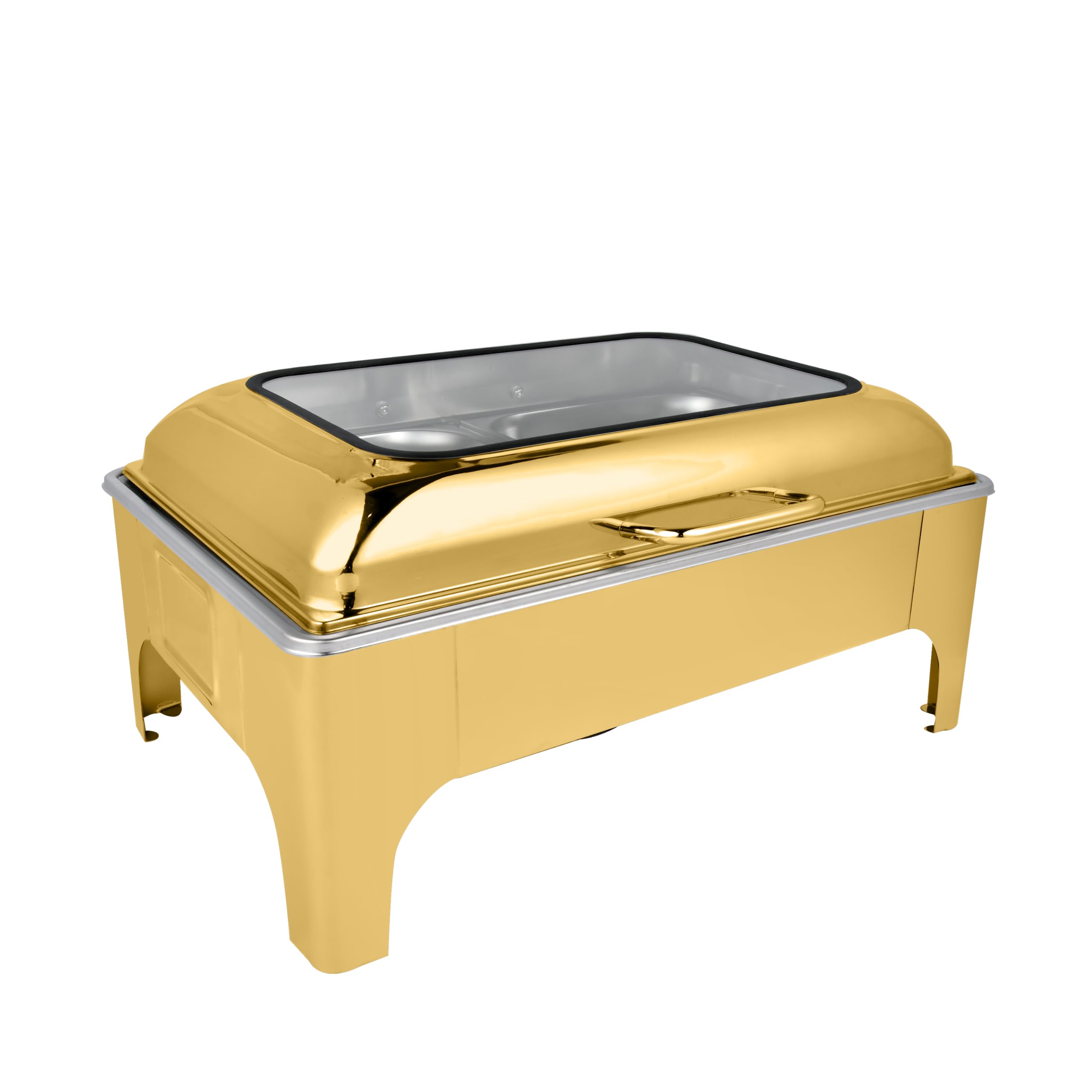 HONHPD Alcohol Chafing Dish, 9QT Rectangular Full Size Chafing Dish Buffet Set with Transparent Glass Lid Top, Soft-Close Lid, Chafer for Catering Buffet Servers and Warmers (Golden)