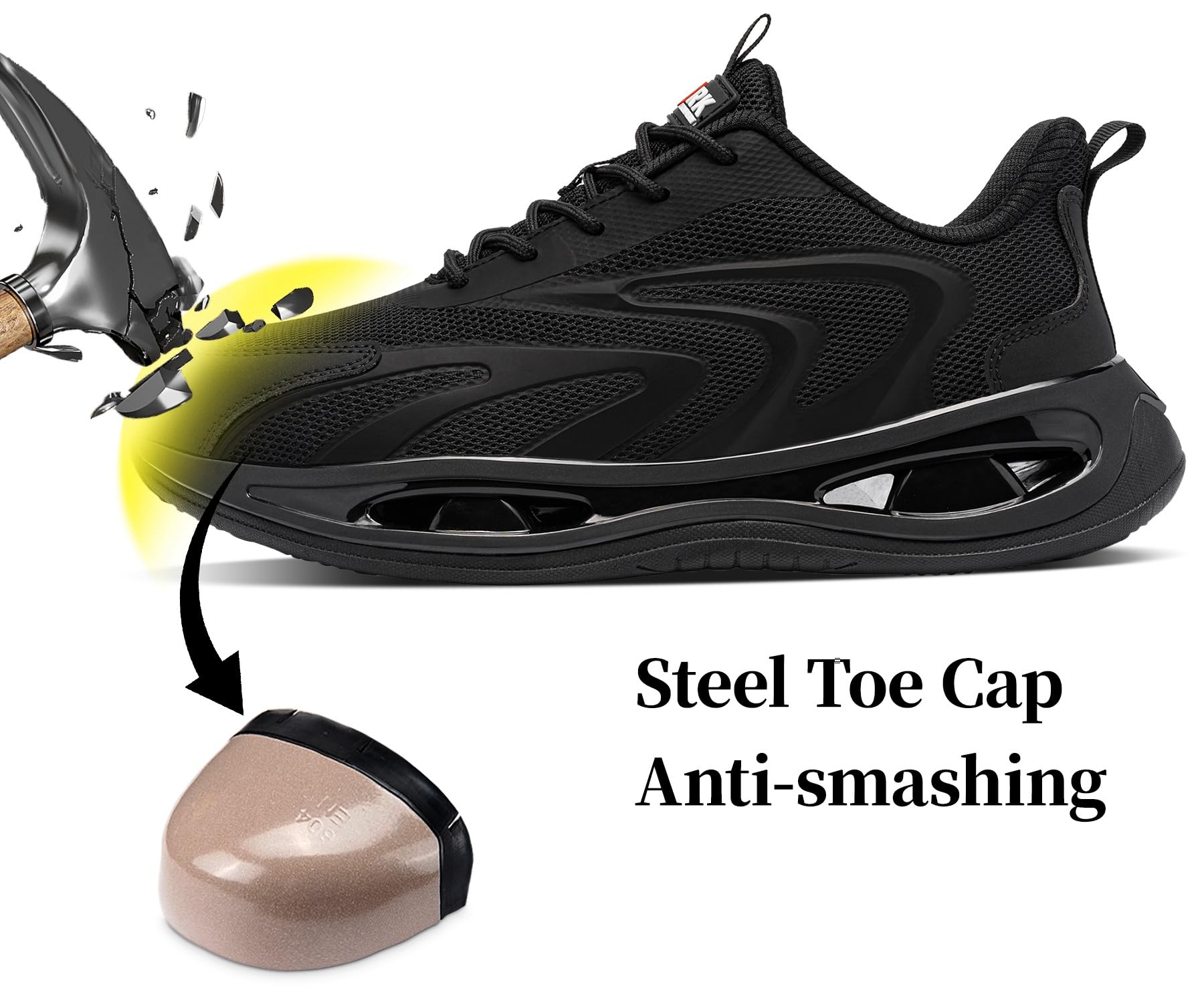 LARNMERN Steel Toe Shoes Men Breathable Work Sneakers Safety Lightweight Comfortable Tennis Shoe Indestructible Sneaker(9.5 Men, Black)