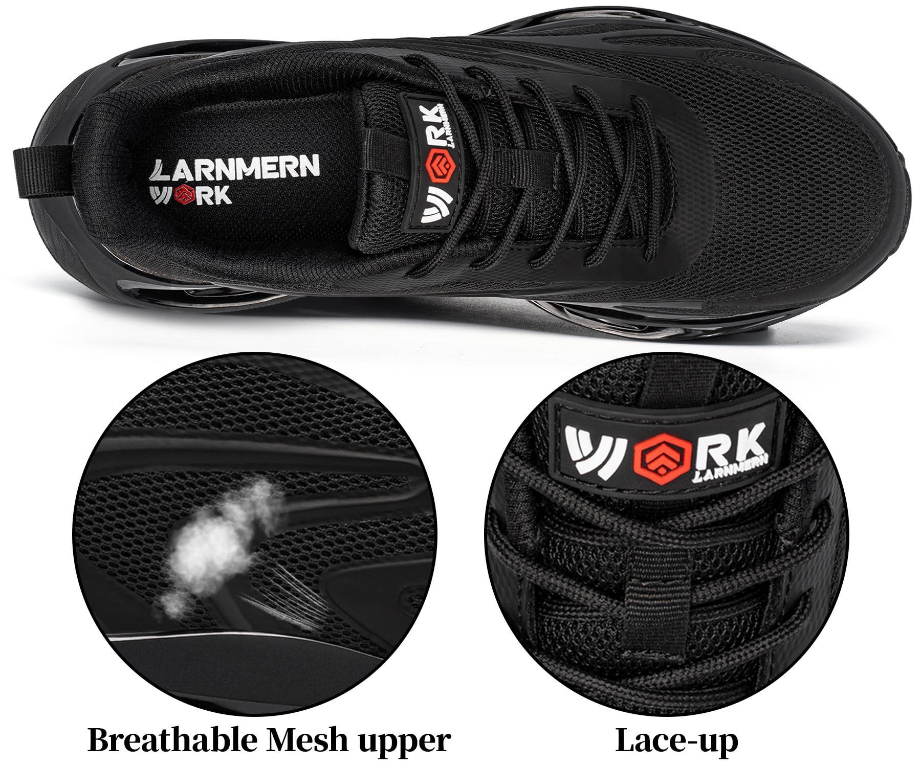 LARNMERN Steel Toe Shoes Men Breathable Work Sneakers Safety Lightweight Comfortable Tennis Shoe Indestructible Sneaker(10 Men, Black)