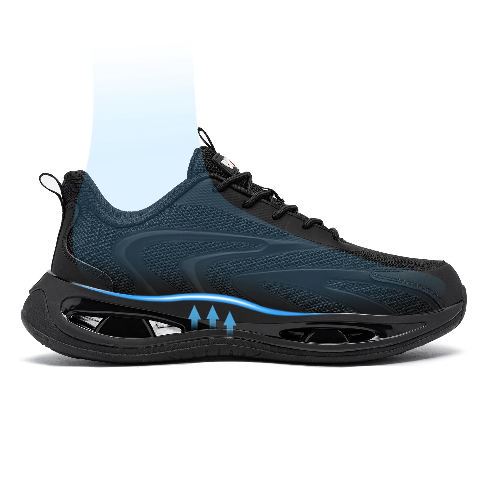 LARNMERN Steel Toe Shoes Men Breathable Work Sneakers Safety Lightweight Comfortable Tennis Shoe Indestructible Sneaker(9.5 Men, Black)