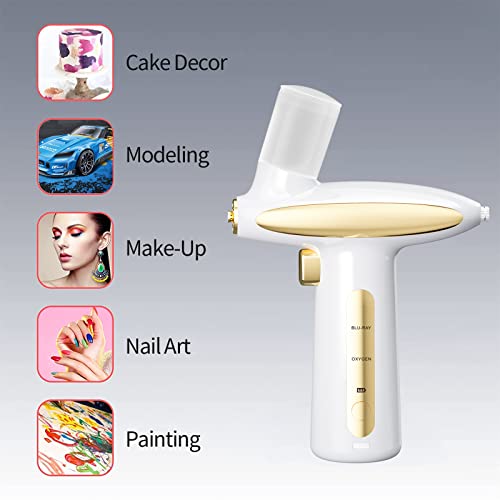 AirBrush Kit With Air Compressor 32PSI Airbrush kit Rechargeable Auto Handheld Cordless Airbrush Set Wireless, Barber Air Brush kit, Nail Art, Cake Decor, Makeup, Model Painting, (white gold)
