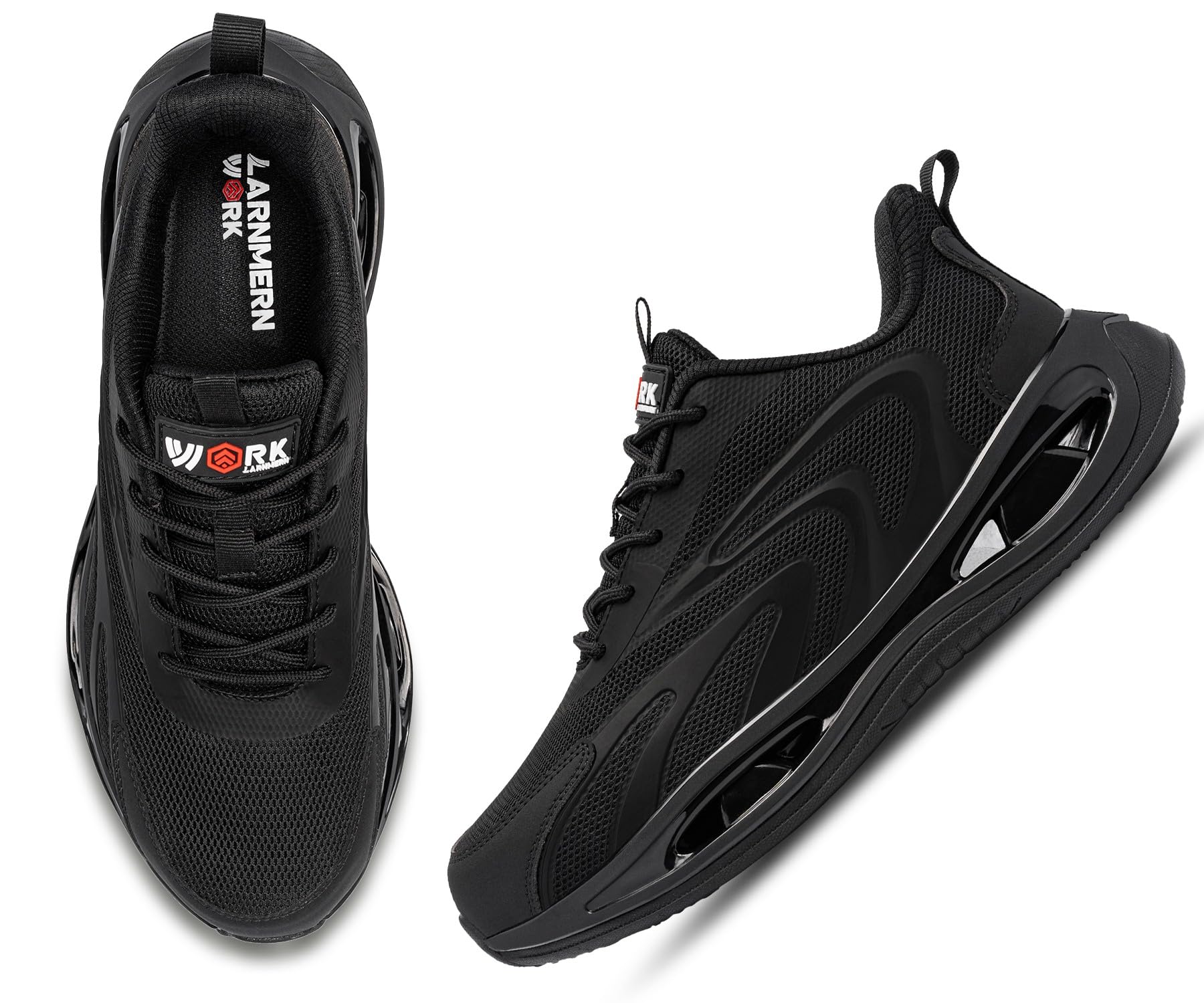 LARNMERN Steel Toe Shoes Men Breathable Work Sneakers Safety Lightweight Comfortable Tennis Shoe Indestructible Sneaker(9.5 Men, Black)