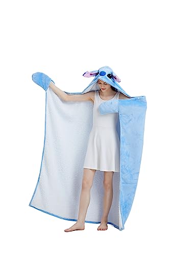 OGU' DEAL Stitch Wearable Throw Blanket Flannel Oversized Sharp Anime Cosplay Hooded Cloak Shawl Wrap Nap Quilt