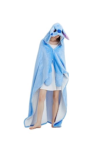 OGU' DEAL Stitch Wearable Throw Blanket Flannel Oversized Sharp Anime Cosplay Hooded Cloak Shawl Wrap Nap Quilt