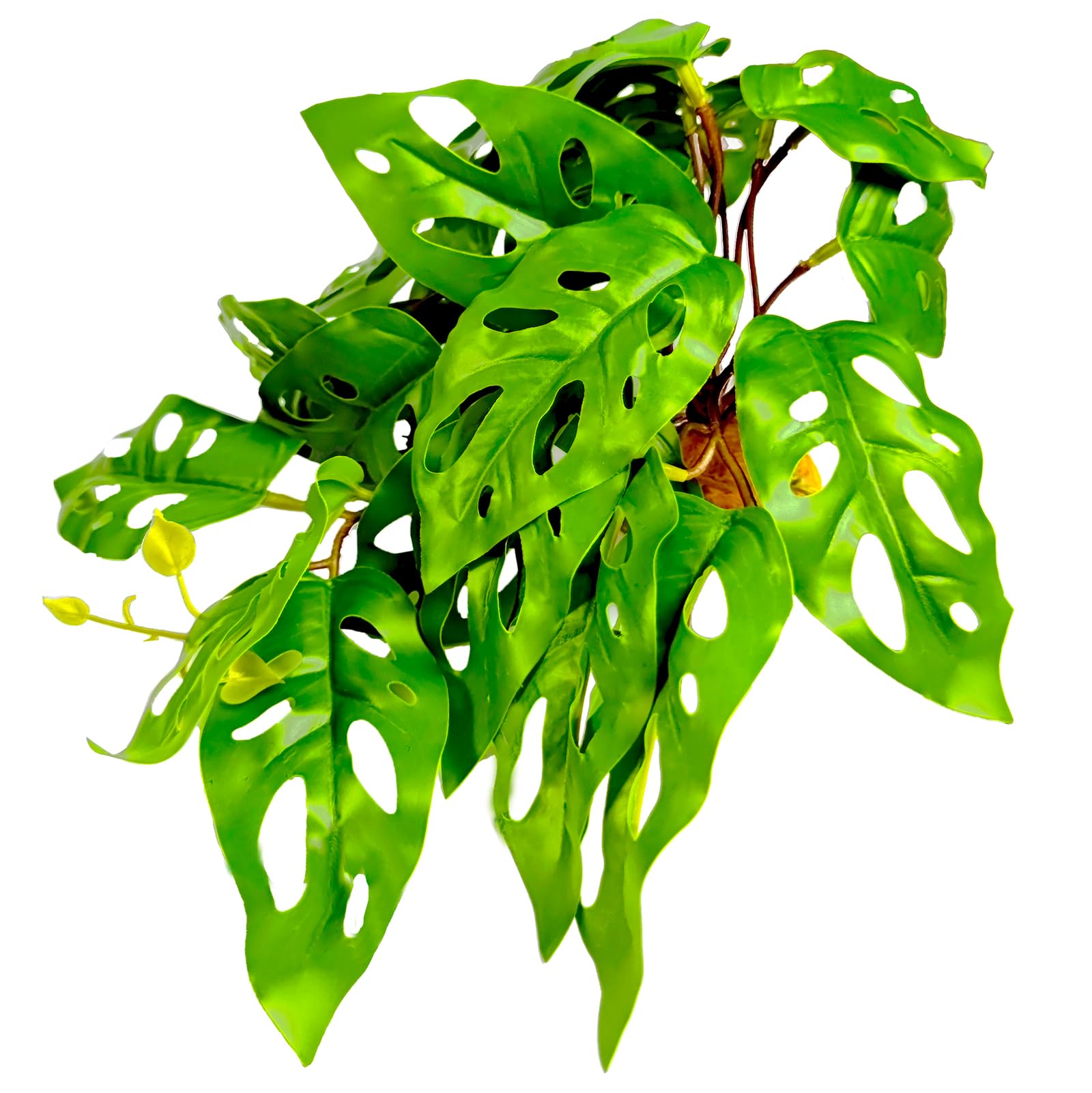 Woyrise Reptile Artificial Plants with Base, Terrarium Decor Amphibian Habitat Plant, Bearded Dragon Tank Accessories fit Gecko Lizard Chameleon Snake Frog - Monstera Adansonni