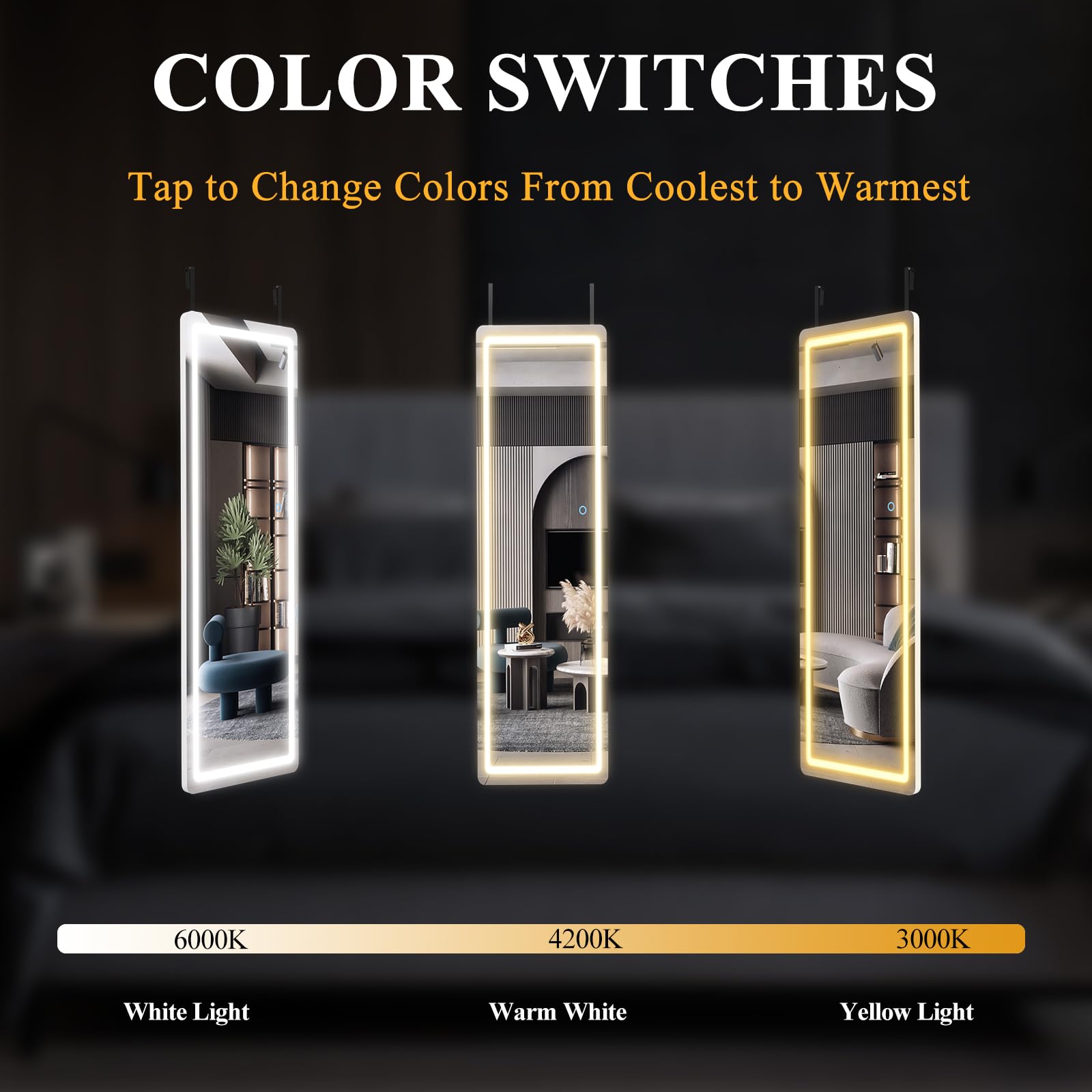 EDTEMI 39"x12" LED Lighted Wall Mounted Mirror,Over The Door Hanging Mirror,Full Body Mirror, Hanging Mirror for Bedroom Living Room Locker Room(White)