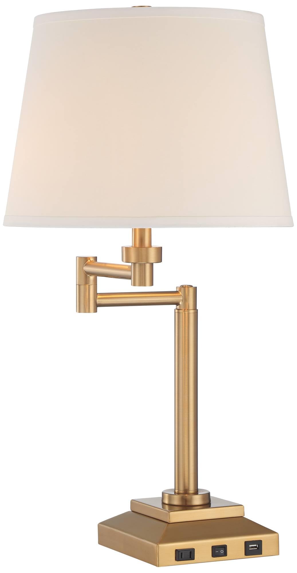 Possini Euro Design Camber Workstation Warm Gold Swing Arm Desk Lamp with Outlet and USB Port