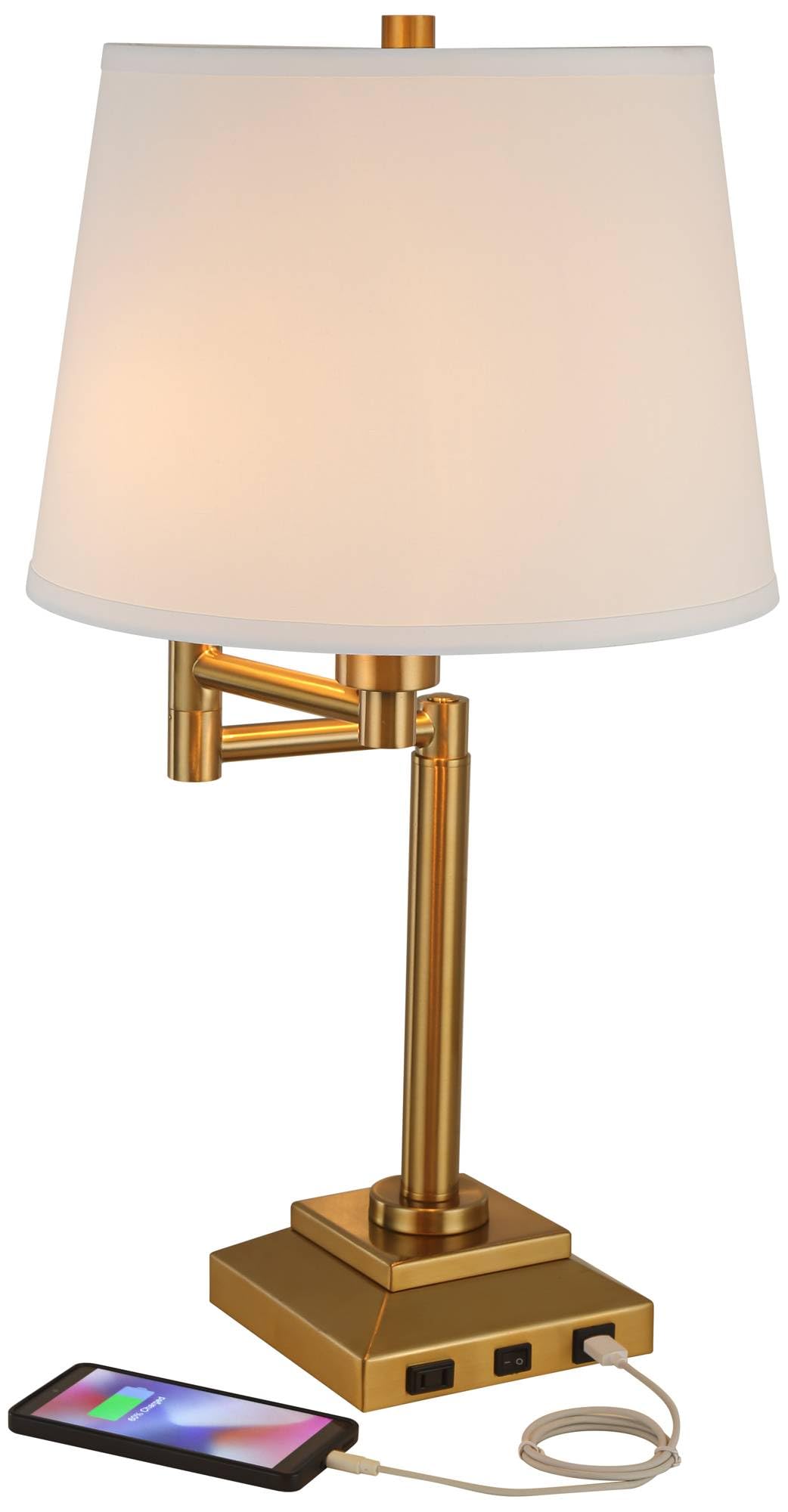 Possini Euro Design Camber Workstation Warm Gold Swing Arm Desk Lamp with Outlet and USB Port