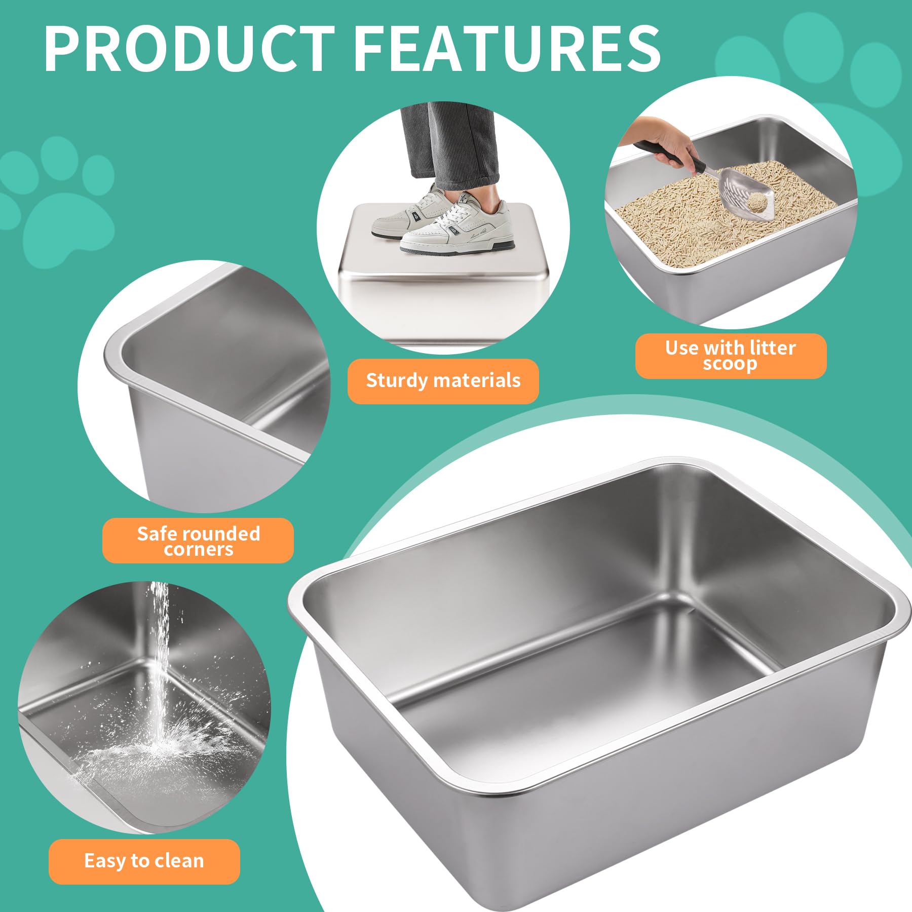Vehipa 3 Set Stainless Steel Litter Boxes Large Metal Litter Boxes with Litter Box Pee Shields and Metal Cat Litter Scoops for Cats Rabbits, Non Stick Smooth Surface and Rustproof 17.5 x 13.6 x 5.9