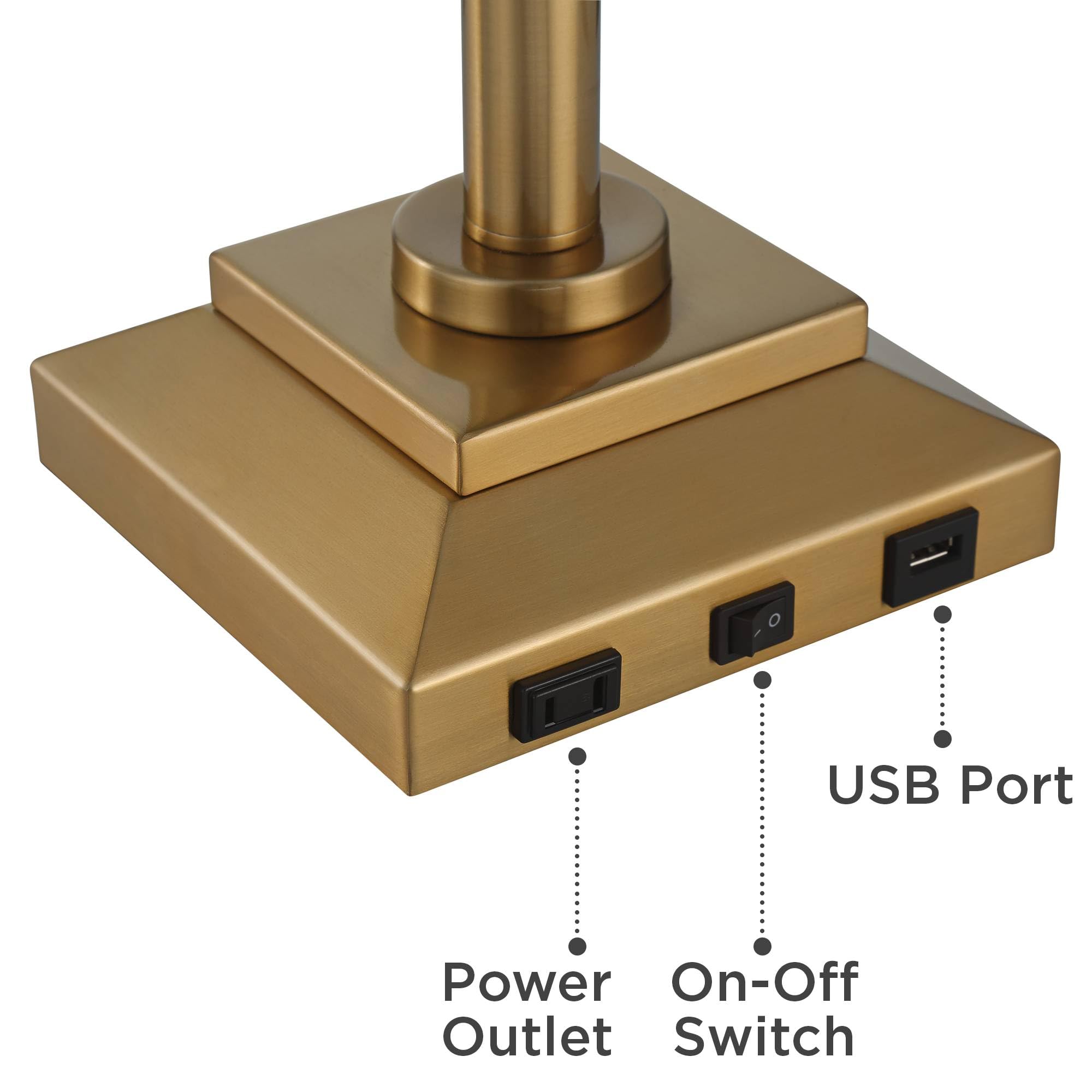 Possini Euro Design Camber Workstation Warm Gold Swing Arm Desk Lamp with Outlet and USB Port
