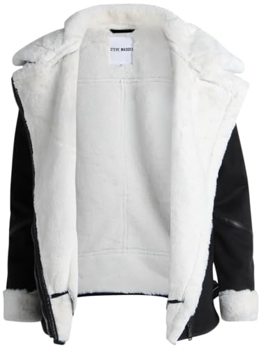 Steve Madden Women's Winter Coat - Faux Leather Moto Biker Jacket - Faux Shearling Lined Heavyweight Jacket for Women, S-XL, Size Medium, Black
