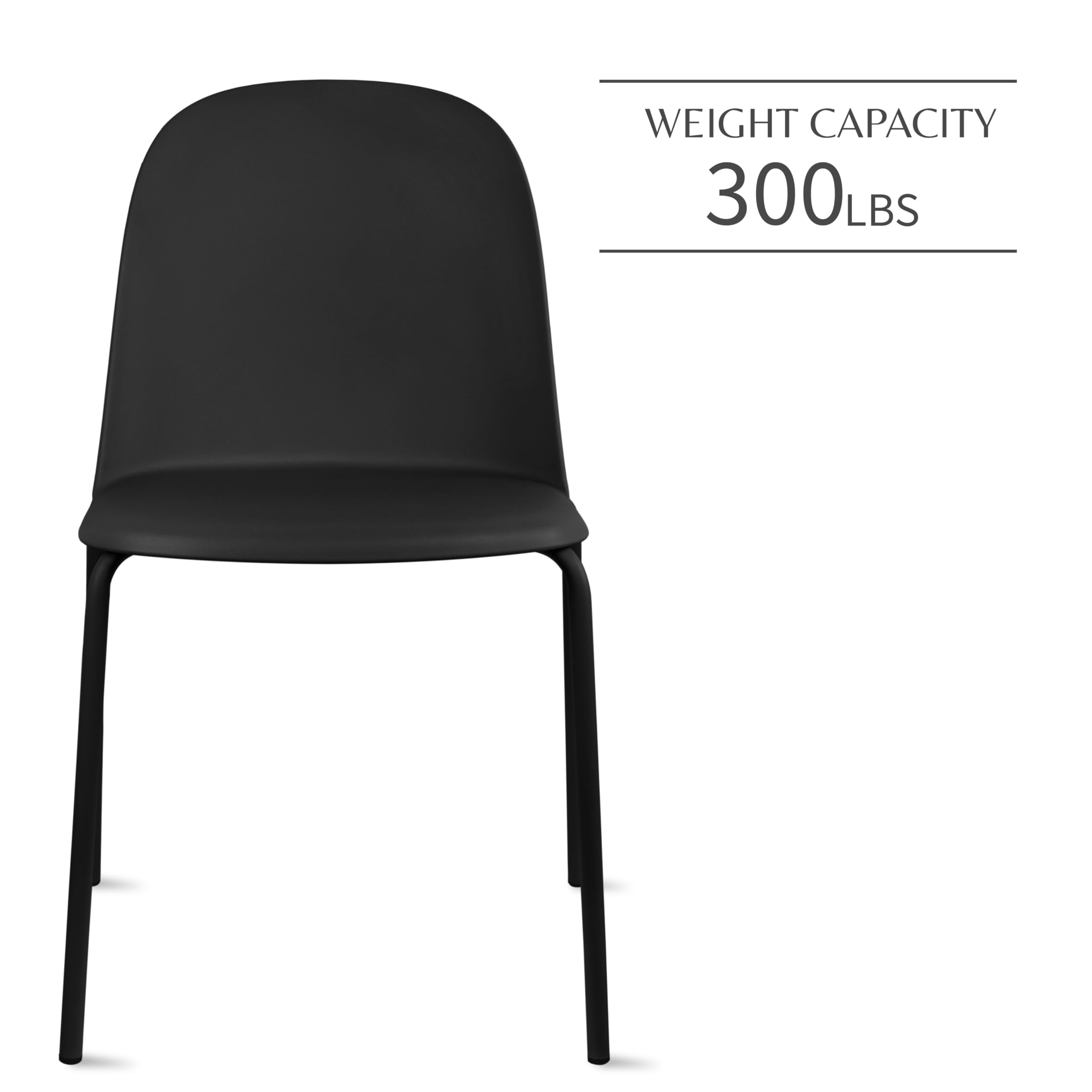 2xhome Modern Stackable Armless Dining Chair, Plastic Shell Seat with Metal Legs for Indoor Outdoor Home Kitchen Patio Cafe, Black