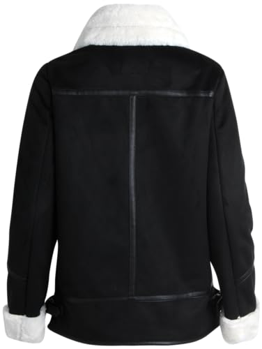 Steve Madden Women's Winter Coat - Faux Leather Moto Biker Jacket - Faux Shearling Lined Heavyweight Jacket for Women, S-XL, Size Medium, Black