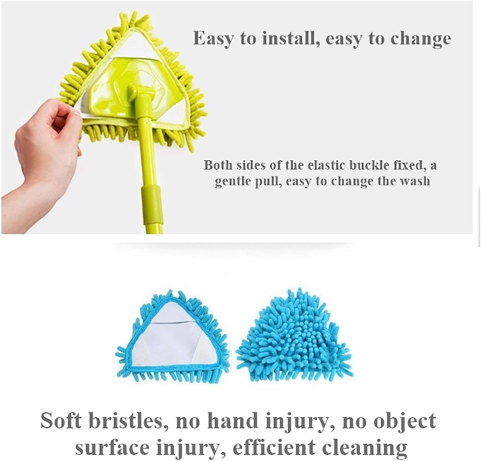 180° Rotatable Adjustable Triangle Cleaning Mop, Wet and Dry Mop with Extendable Long Handle, Cleaning Mop with 2 Reusable Mop Heads for Bathroom Floor Wall Sofa Bed Bottom (Blue)