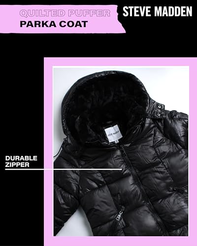 Steve Madden Women's Winter Jacket - Heavyweight Quilted Puffer Parka Coat - Faux Fur Lined Outerwear Jacket for Women (S-XL), Size Medium, Black