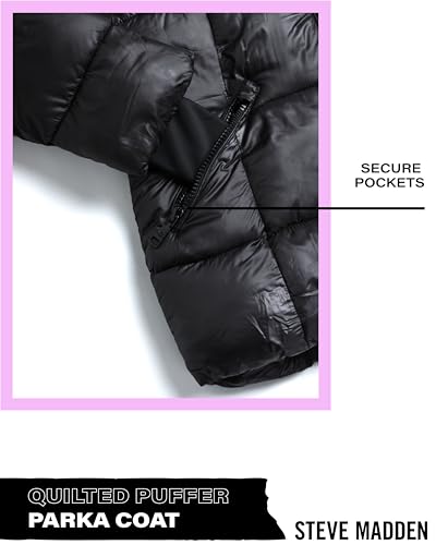 Steve Madden Women's Winter Jacket - Heavyweight Quilted Puffer Parka Coat - Faux Fur Lined Outerwear Jacket for Women (S-XL), Size Medium, Black
