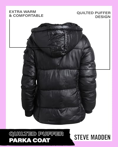 Steve Madden Women's Winter Jacket - Heavyweight Quilted Puffer Parka Coat - Faux Fur Lined Outerwear Jacket for Women (S-XL), Size Medium, Black