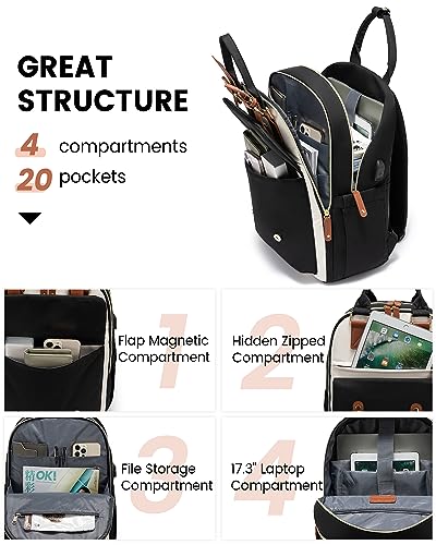 LOVEVOOK Laptop Backpack Women,17.3 Inch Fashion College Backpack with USB Charging Port,Teacher Nurse Work Travel Computer Bag Purse Business Commuter Backpack