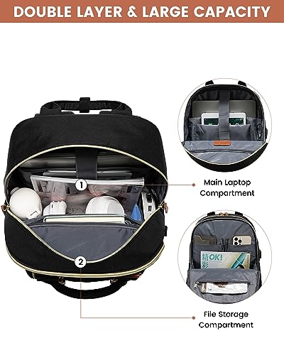 LOVEVOOK Laptop Backpack Women,17.3 Inch Fashion College Backpack with USB Charging Port,Teacher Nurse Work Travel Computer Bag Purse Business Commuter Backpack