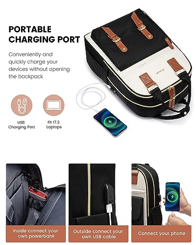 LOVEVOOK Laptop Backpack Women,17.3 Inch Fashion College Backpack with USB Charging Port,Teacher Nurse Work Travel Computer Bag Purse Business Commuter Backpack