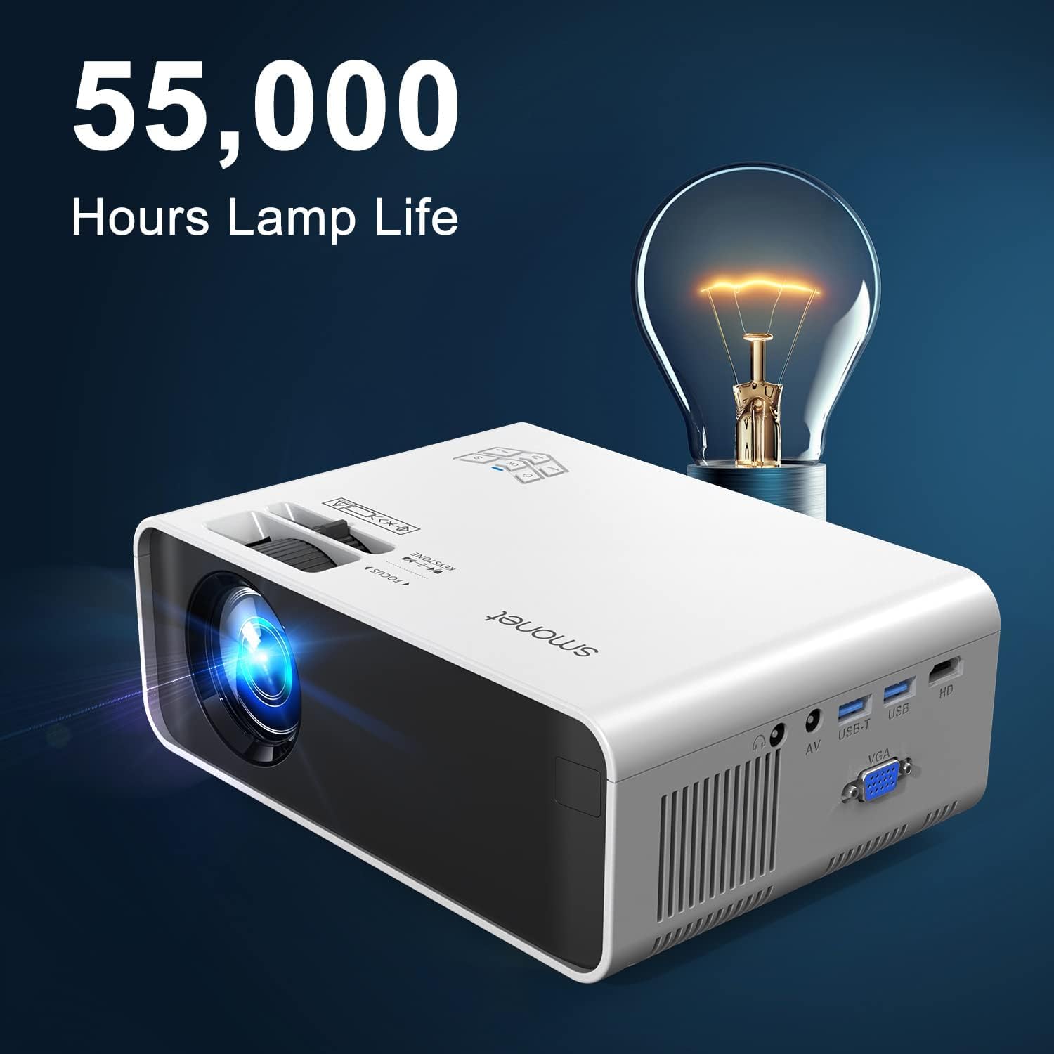 Mini Projector, SMONET 1080P Movie Projector 4K 7500L Home Projector Video TV Projector Portable Mini Projector Outdoor Indoor Wall Compatible with TV Stick Laptops PC PS5 HDMI USB