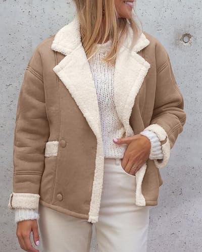 PRETTYGARDEN Womens 2024 Winter Suede Coats Fleece Sherpa Lined Jacket Faux Fur Lapel Pockets Warm Fall Fashion Outerwear (Camel,X-Large)