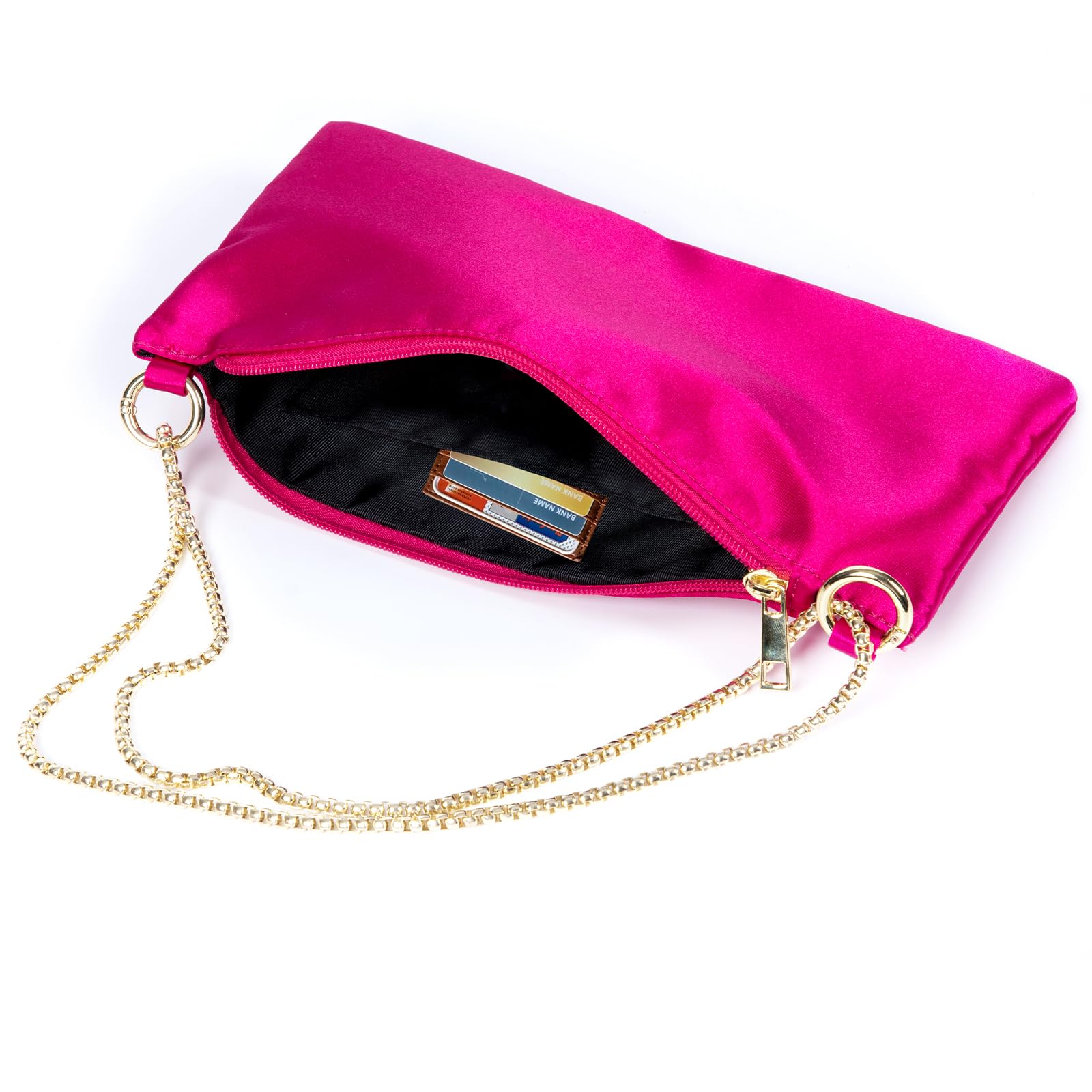 MGBPEI Women Satin Evening Handbag Wedding Prom Clutch Purse Formal Cocktail Party Clutches Shoulder Bag with 2 Bag Chains(Hot Pink)
