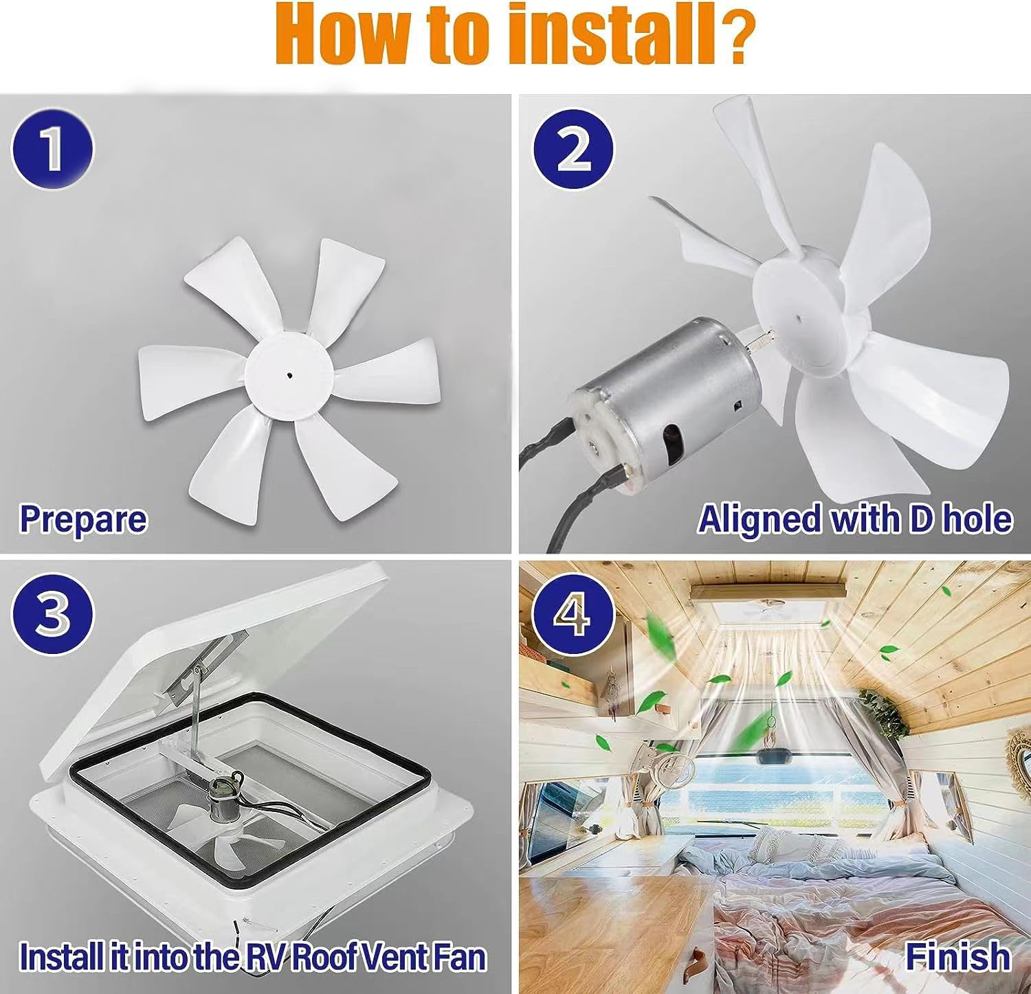 SVNR 6" RV Vent Fan, 2 Pack RV Bathroom Vent Fan Blades Replacement for RV Fan, Fits for Heng's, Elixir, Ventline, Jensen roof Vents, Range Hoods or Any 12 Volt Motor with a 0.094-inch D-Shaped Shaft