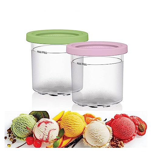 VRINO 2/4/6PCS Creami Pints and Lids, for Ninja Pints with Lids,16 OZ Creami Deluxe Airtight and Leaf-Proof for NC301 NC300 NC299AM Series Ice Cream Maker,Pink+Green-6PCS