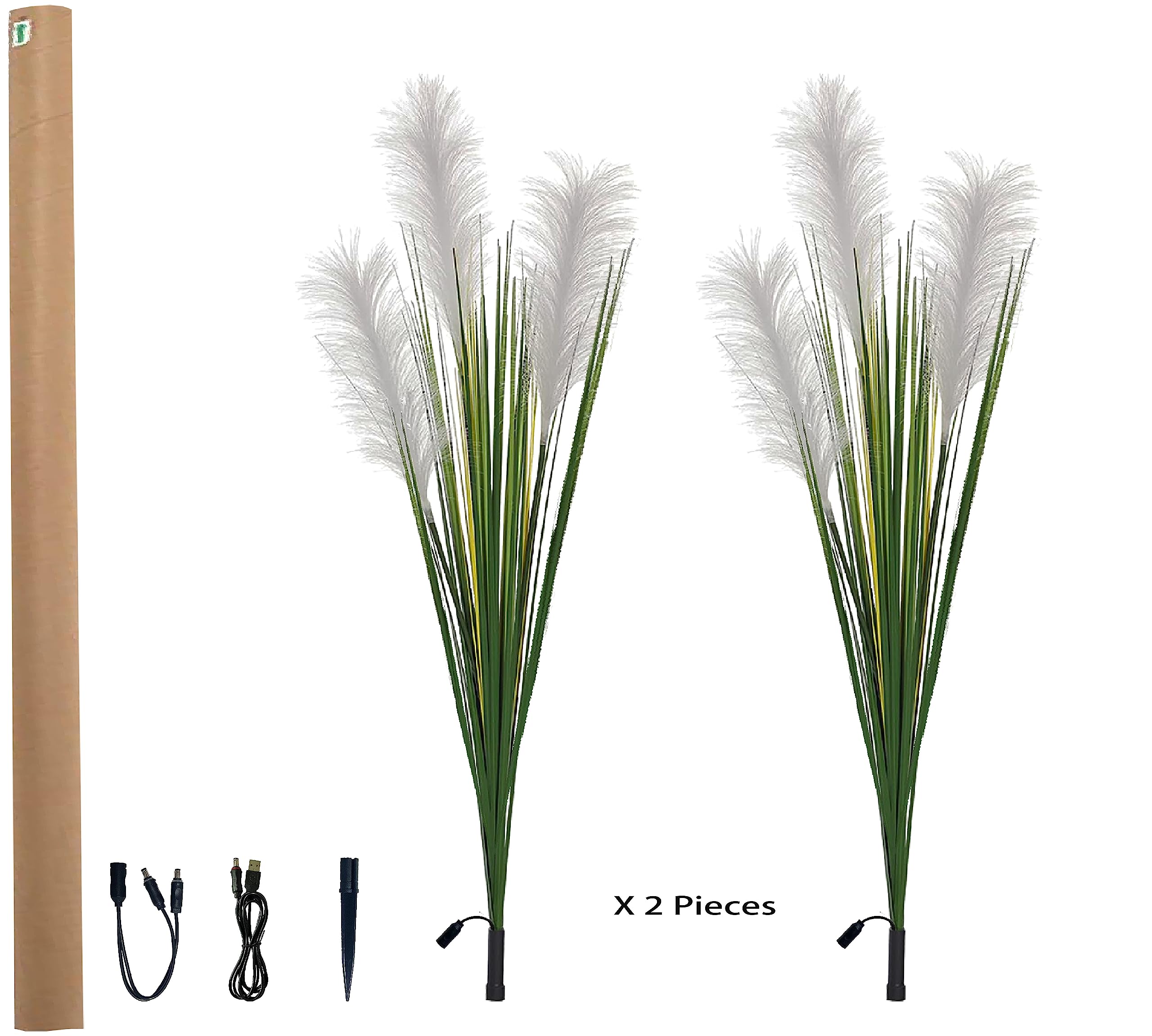 Fake Plants Artificial Plants Reed Greenery Flowers，Pampas Grass Suitable for Office, Home Floor Indoor and Outdoor Decoration LED Lighting (2 Packs)