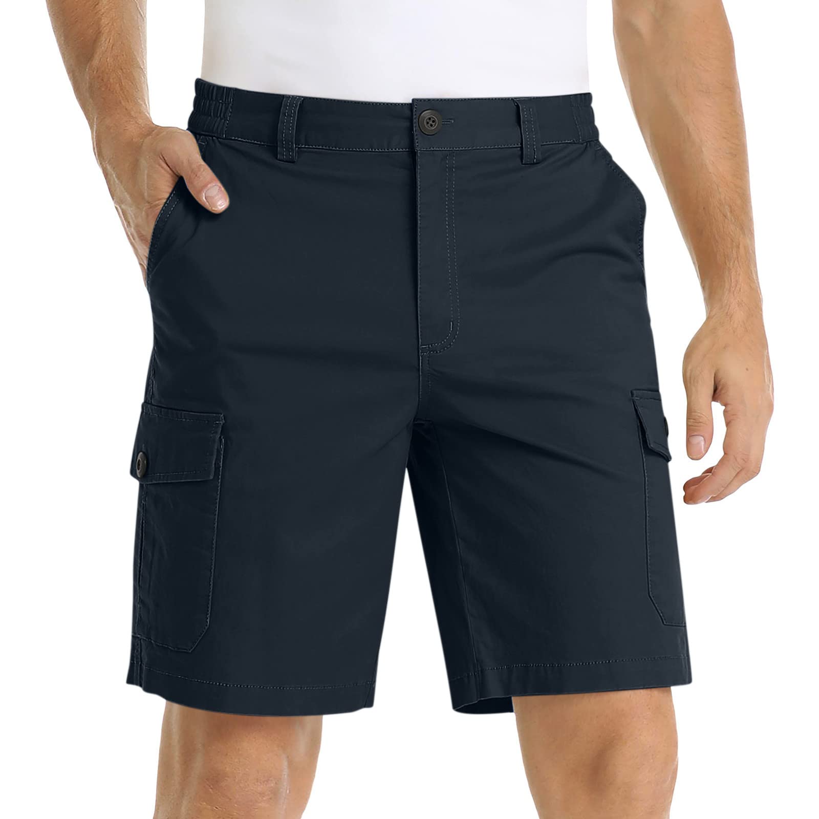 Linen Shorts for Men Mens Shorts Casual Flat-Front Multi Pockets Cargo Shorts Stylish Premium Twill Solid Work Utility Tooling Shorts Mens Golf Shorts 11 Inch Inseam Navy 3X