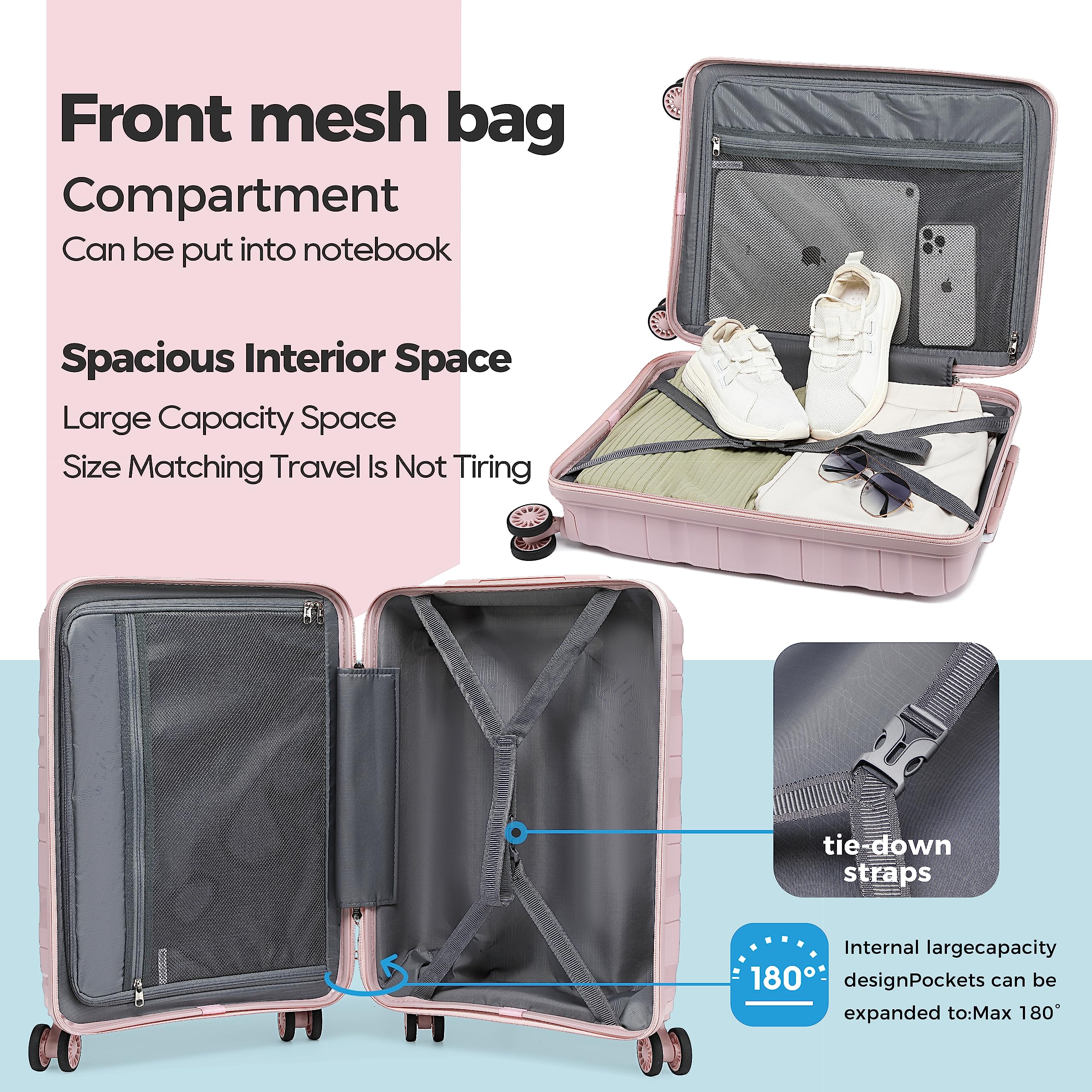 Melalenia Luggage Sets 3 Piece Expandable Suitcase Set, PP Hardshell Suitcase with Spinner Wheels,Lightweight Carry On Luggage with TSA Lock for Women
