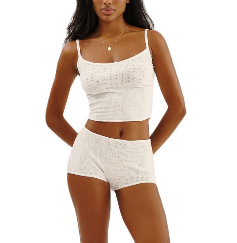Juakoso Sexy Two Piece Outfits for Women Lace Trim Bodycon Floral Print Cami Tank Top and Shorts Set Fashion Streetwear