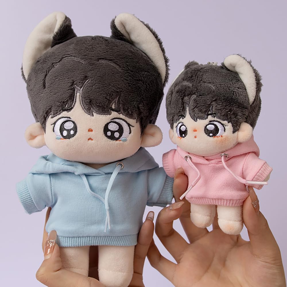 niannyyhouse 20cm Plush Doll Clothes Elastic Solid Sportswear Suits Hoodie Pants Soft Stuffed Plush Toy Dress Up Accessories (Light Blue, 20cm)
