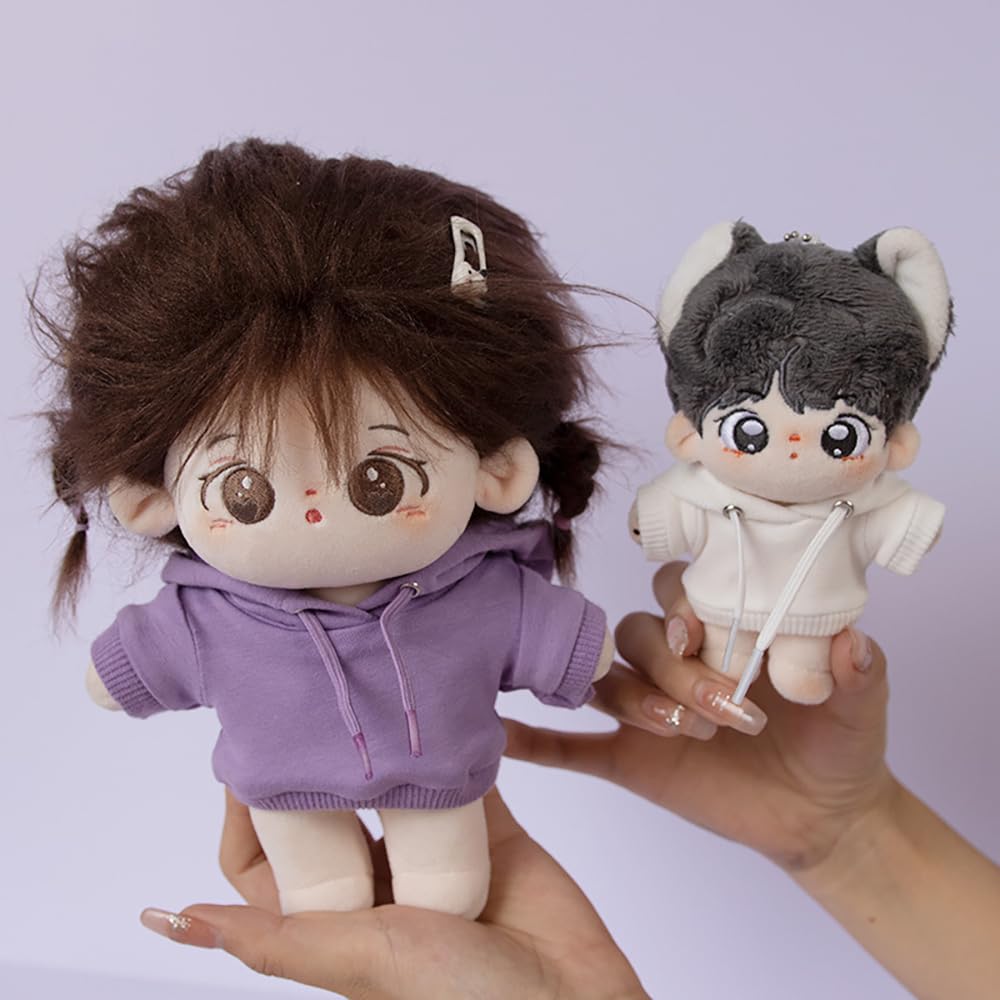 niannyyhouse 20cm Plush Doll Clothes Elastic Solid Sportswear Suits Hoodie Pants Soft Stuffed Plush Toy Dress Up Accessories (Light Blue, 20cm)