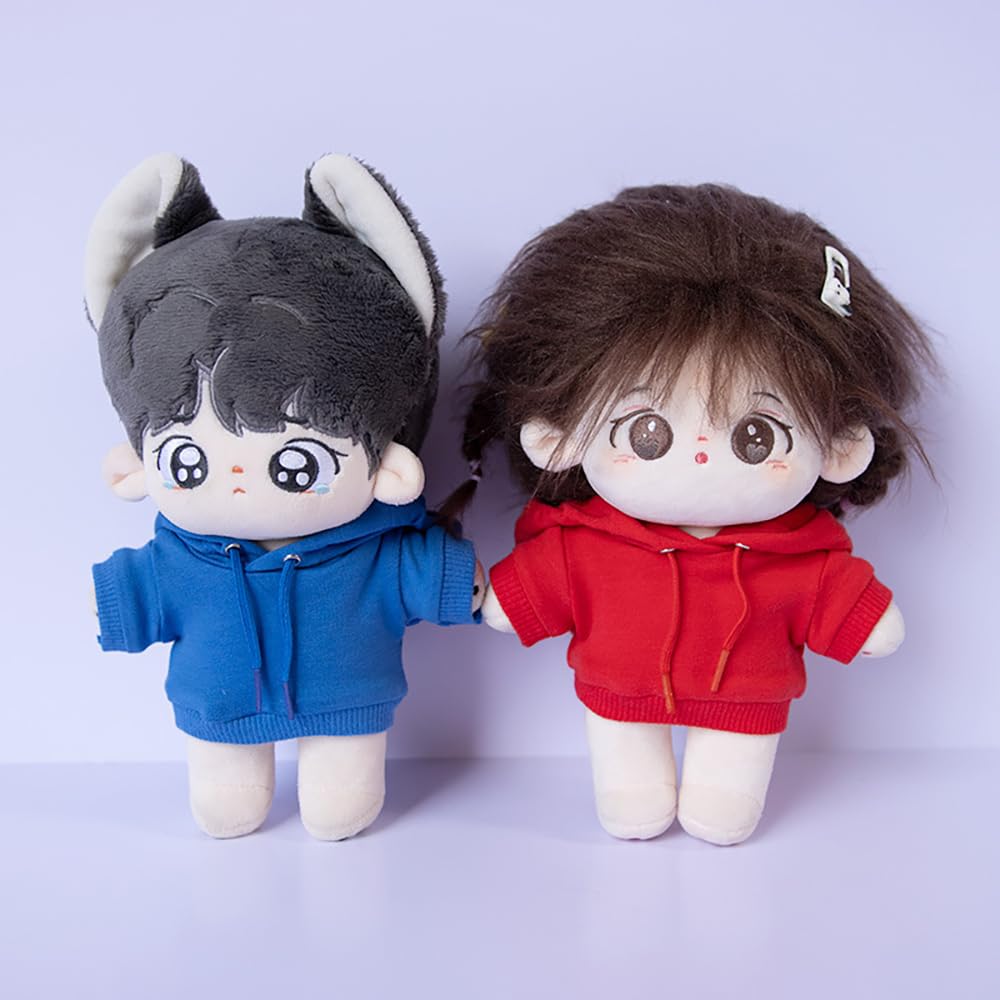 niannyyhouse 20cm Plush Doll Clothes Elastic Solid Sportswear Suits Hoodie Pants Soft Stuffed Plush Toy Dress Up Accessories (Light Blue, 20cm)