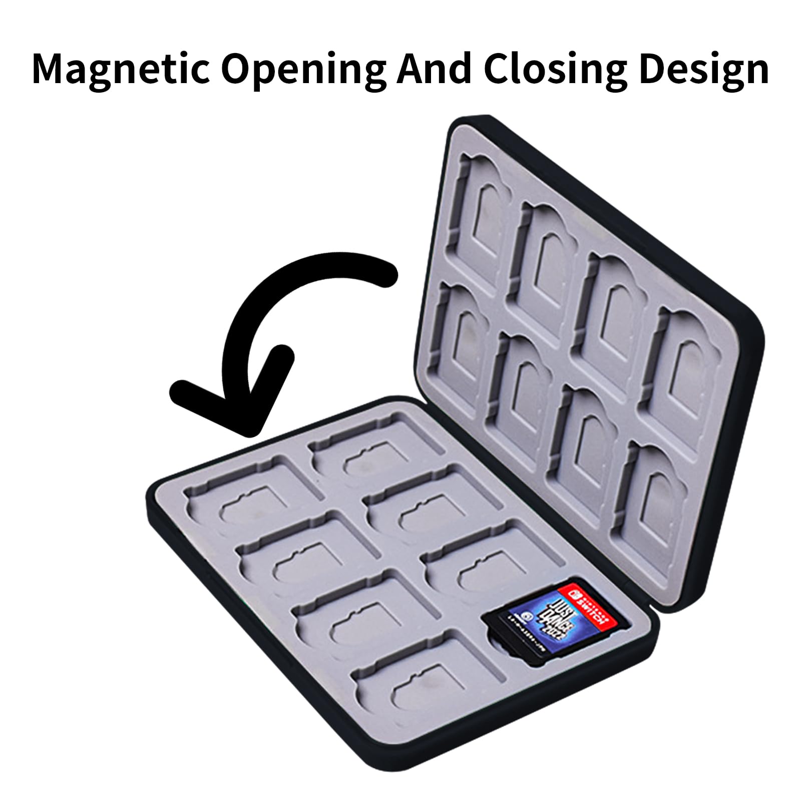 Wesoke Game Card Case for Nintendo Switch/OLED/Lite or Micro SD Memory Cards, Portable Black Game Card Storage Holder Box Cartridge Case with 16 Game Card Slots & Magnetic Closure & Hard Shell